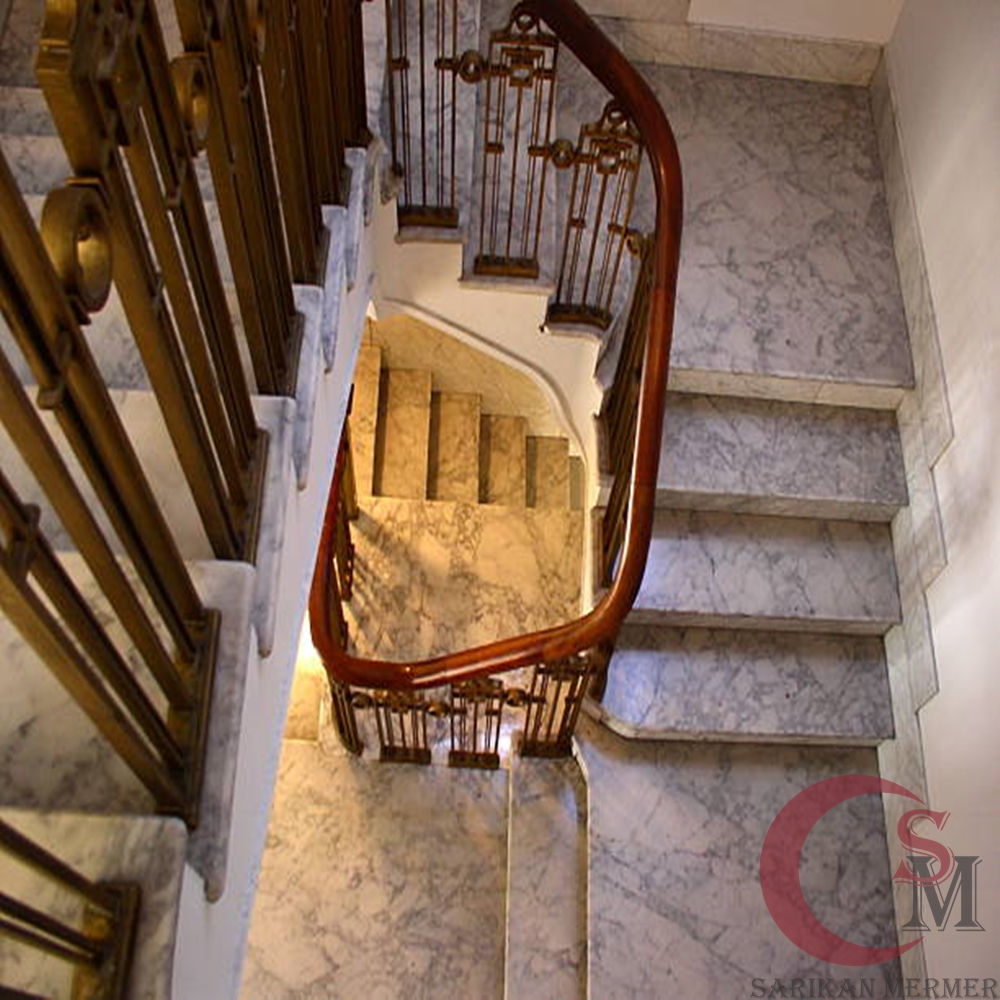 BEYAZ MERMER BASAMAK UYGULAMASI - Sarıkan Mermer